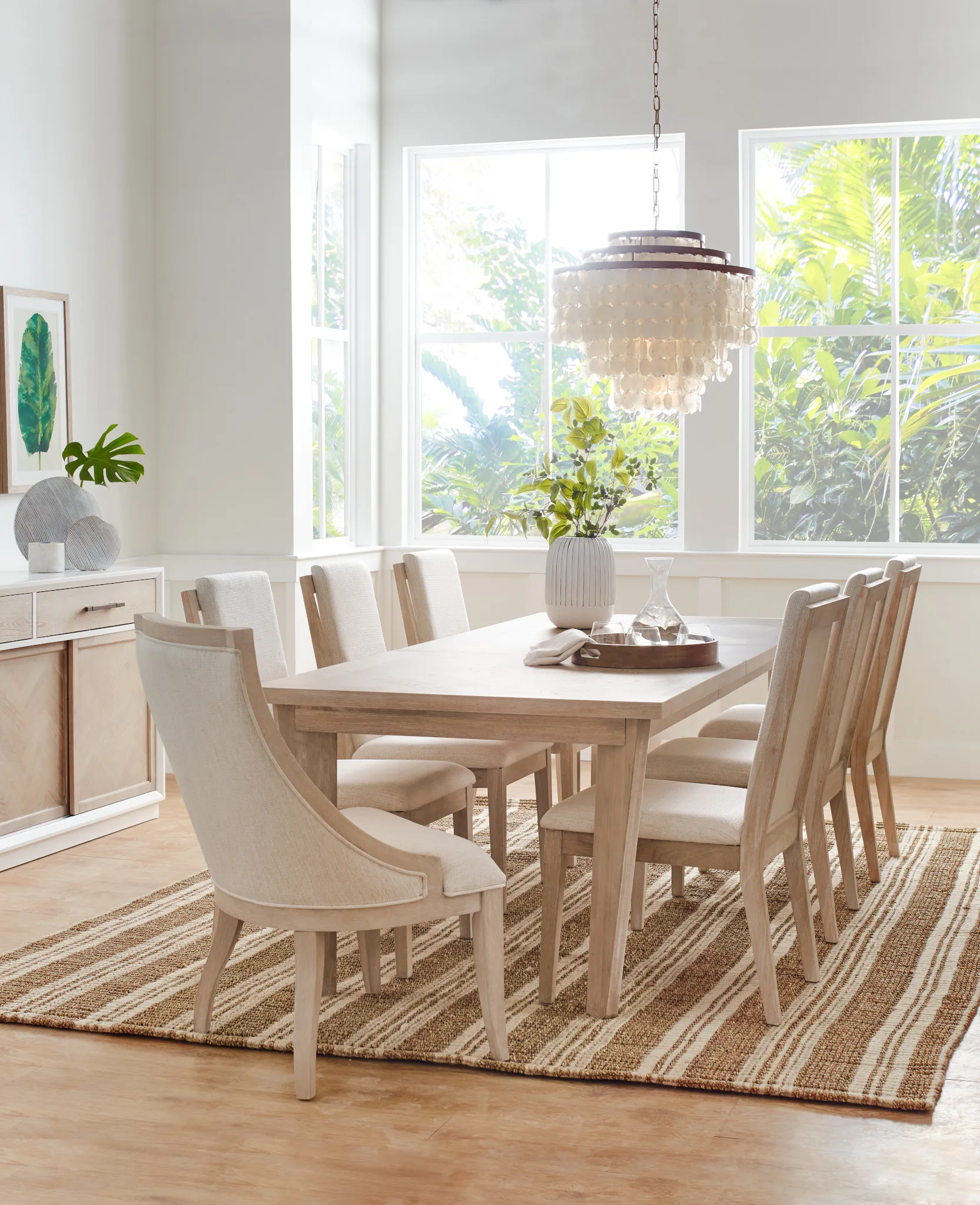 Boca Grande Light Tone Rectangular Table & 4 Upholstered Chairs